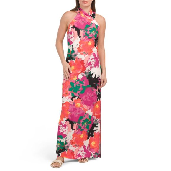 RACHEL Rachel Roy | Dresses | Rachel Rachel Roy Pink Multi Harland Floral Stretch Halter Maxi ...